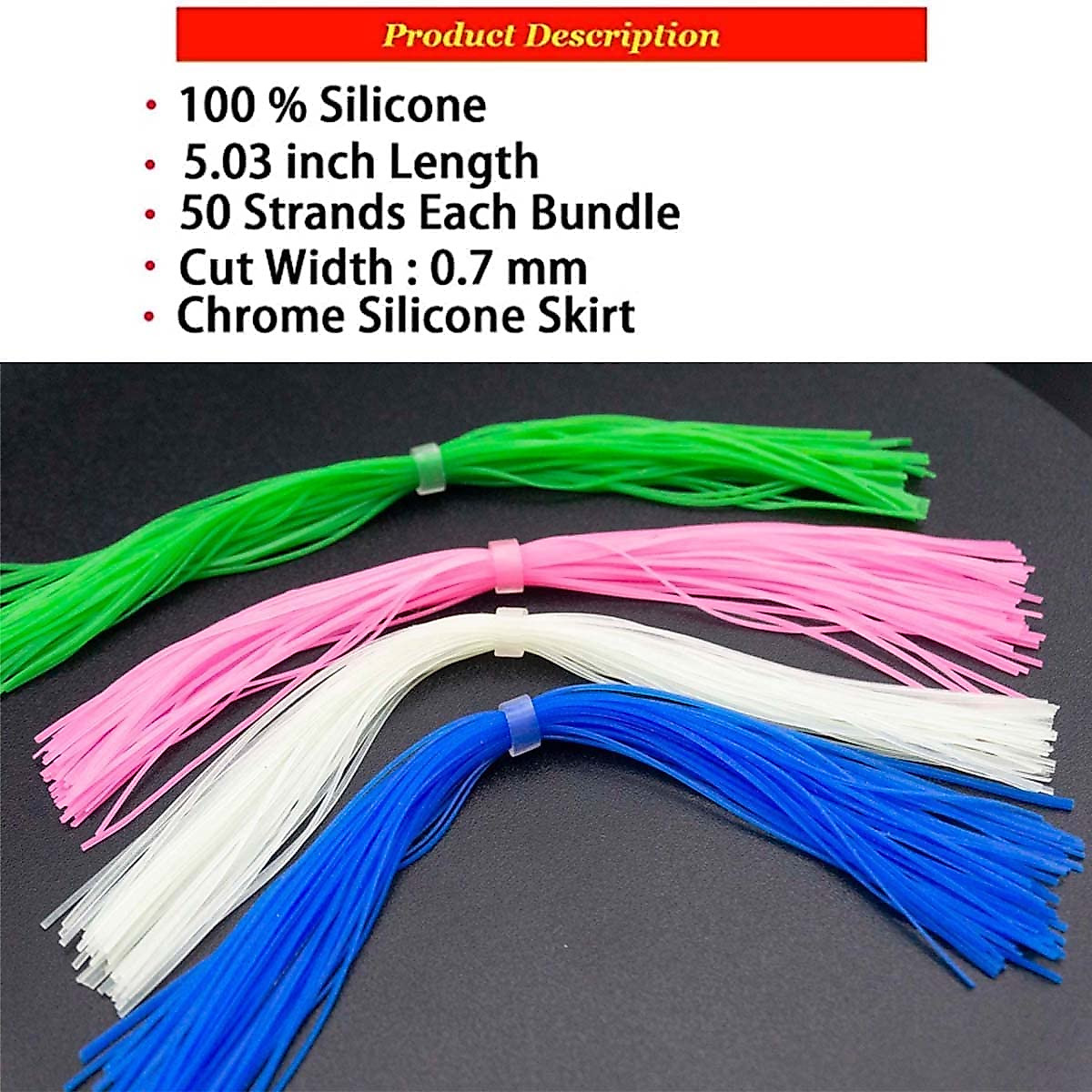 HTHYLURE Bright Luminous Fishing Jig Skirt Lures Jig Lure Skirts 4 Colors 8 Bundles 400 Strands Soft Silicone Lure Skirts Glow in Dark Rubber Skirts Threads Fly Tying Materia Buzzbaits Bass Skirts