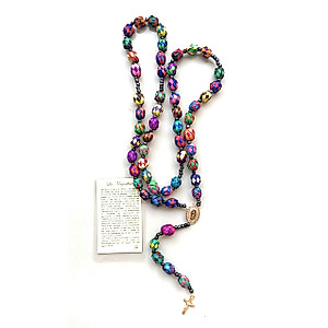 Handmade our lady of Guadalupe (image charm) colored palm rosary with christian catholic prayer in spanish long necklace rosario de palma con dije de imagen de virgen de Guadalupe religious jewelry