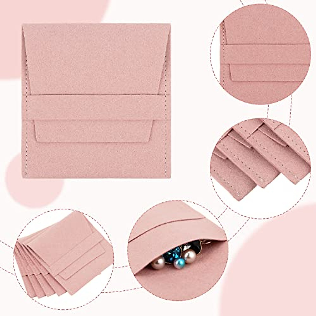 40 Pcs Microfiber Jewelry Pouch with Band 8 x 8 cm, Jewelry Packaging Bag Luxury Small Jewelry Gift Bags Microfiber Bag for Bracelet Necklace Packaging (Pink)