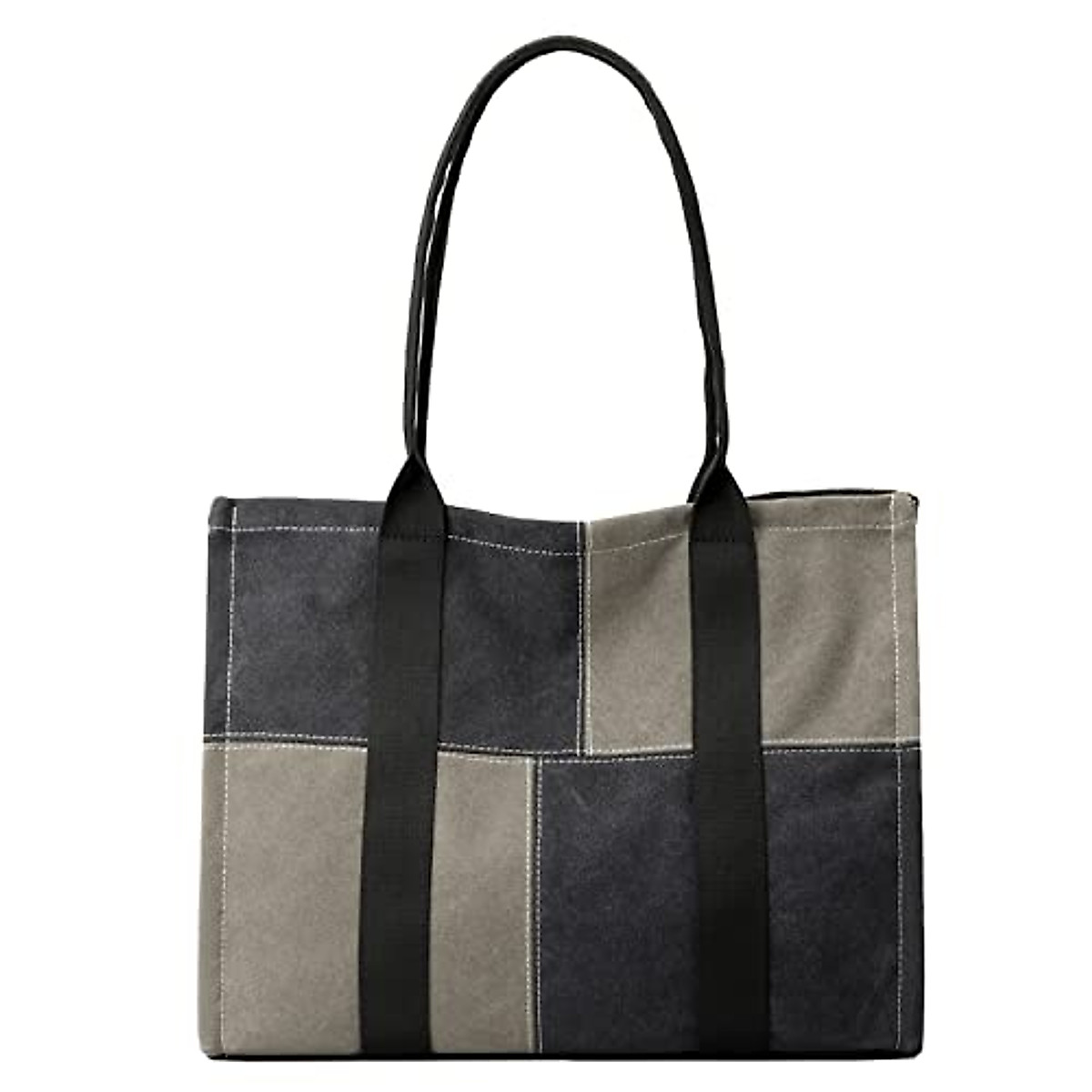 ZHIERNA Canvas Work Tote Bags for Women, Lightweight Shoulder Purse Top Handle Handbag With Zipper for School Travel Beach(Grey)