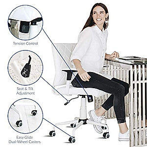 Modway Lattice Modern Faux Leather Mid Back Computer Desk Office Chair In White