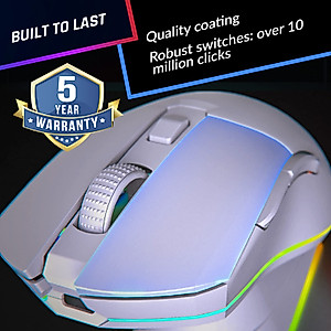 KLIM Blaze Pro Rechargeable Wireless Gaming Mouse with Charging Dock RGB - New Version - High-Precision Sensor and Long-Lasting Battery - Up to 6000 DPI - Great PC Gaming Mouse Wireless - White