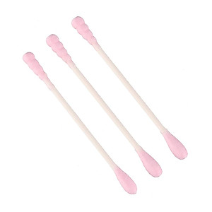 200 Count Round & Spiral Shaped Double Tipped Cotton Swabs Buds Paper Sticks Biodegradable Hypoallergenic Clean Care Beauty Makeup Cosmetic Tool Pink