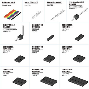 IWISS 1550PCS 2.54mm Pitch Wire-to-Wire Dupont Connector Kit, Includes Pin Headers, Jumper Wire, Crimp Pins for RC Servo, Arduino, SMT, SATA, EPS, PCIE, Battery Balancer