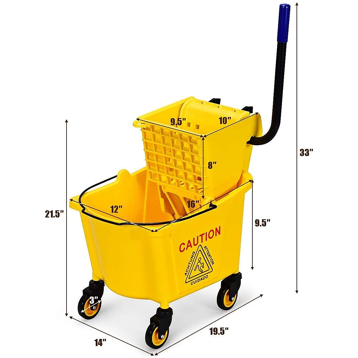 ARLIME Mop Bucket with Wringer On Wheels, 26 Quart Capacity Portable Wringer Trolley on Wheels, Side Press Floor Cleaning Wavebrake w/Handle, Mop Bucket for Home, Commercial, Restaurants