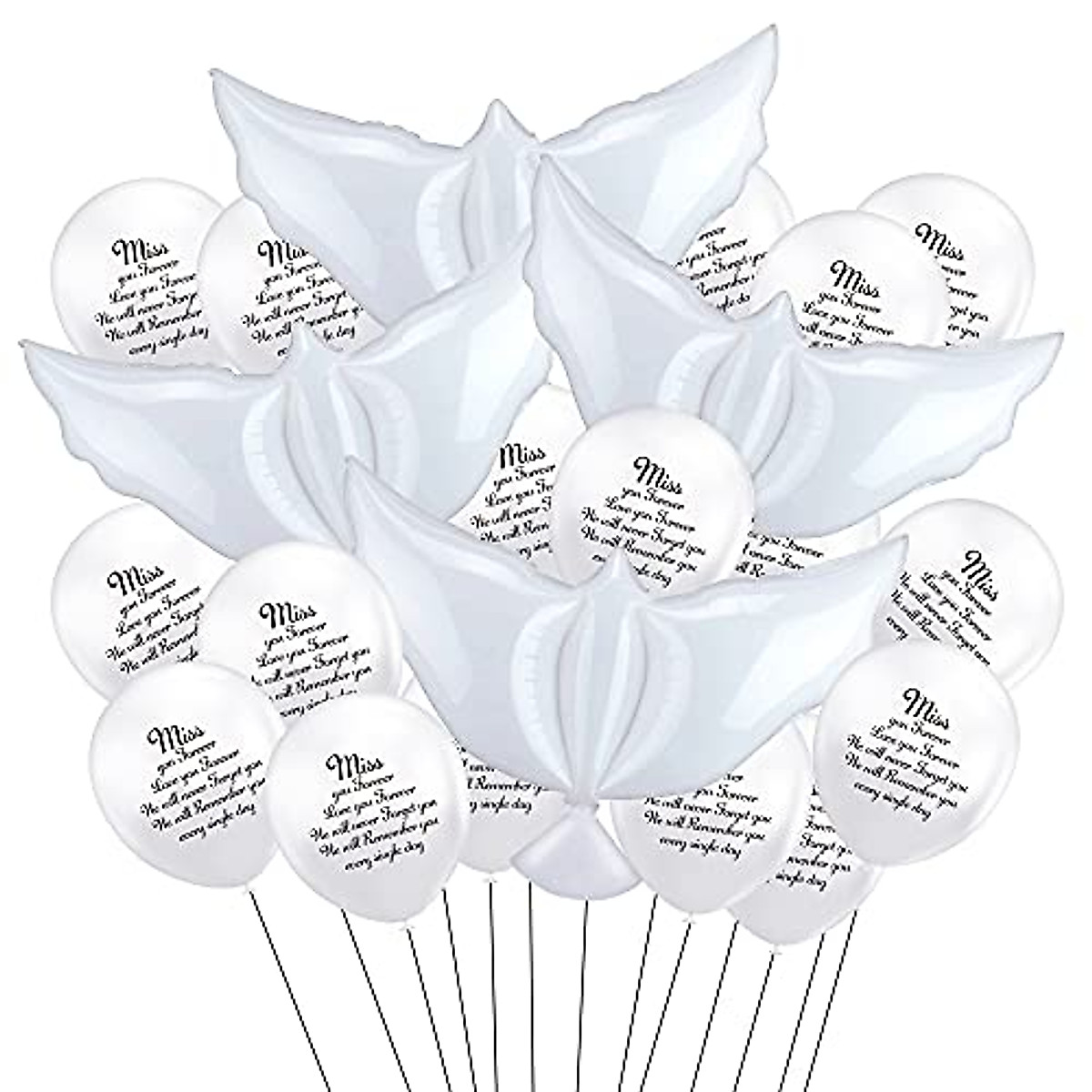 50 PCS White Memorial Balloons Set with 40 PCS White Memorial Balloons 8 PCS Peace Dove Balloons 2 Rolls of Ribbons Funeral Remembrance Balloons for Condolence Funeral Anniversary Memorial Services