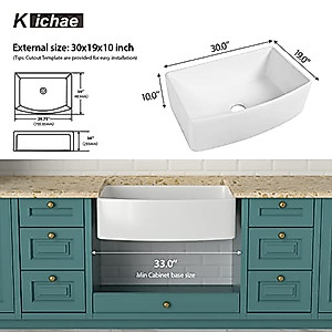 30 Farmhouse Kitchen Sink Curved Apron - Kichae 30 Inch Farmhouse Kitchen Sink Apron Front White Fireclay Ceramic Porcelain Single Bowl Kitchen Sink with Accessories