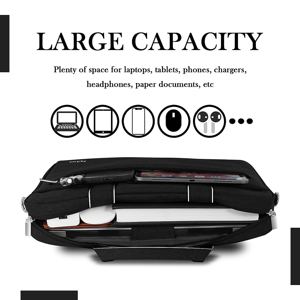 Ferkurn Laptop Bag Case Women Men Computer Bag for HP Envy Pavilion Omen/LG Gram/MSI/Dell Inspiron XPS/Lenovo Thinkpad/ASUS/Acer, Shoulder Strap Carrying Briefcase Messenger Bag, Black, 15 15.6 Inch