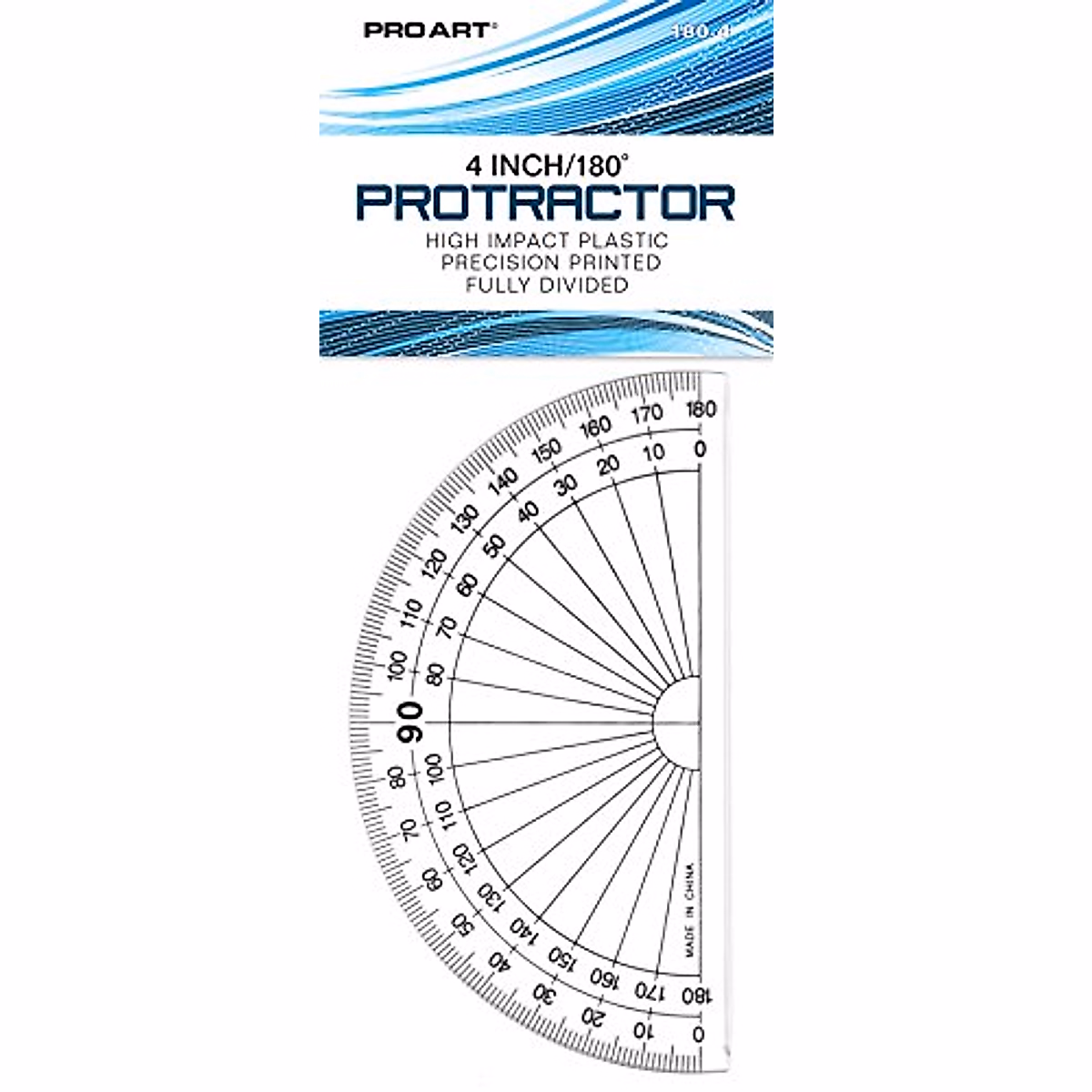 Pro Art Protractor, 180 Degree 4-inch, Clear