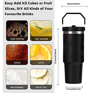 Facdiary 30oz Tumbler With Straw Lid Vacuum Sealed Insulated Cup Reusable Stainless Steel Water Bottle Trave for Water, Iced Tea or Coffee (Black)