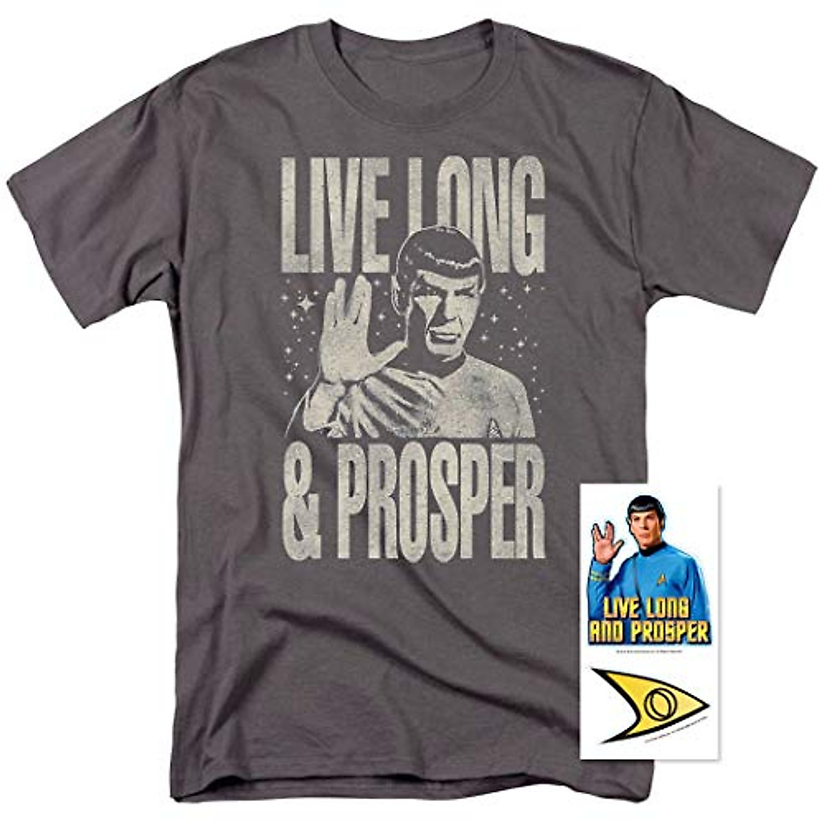 Star Trek Live Long & Prosper T Shirt & Stickers (XXXX-Large) Charcoal