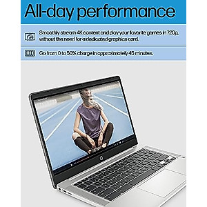 HP 2023 Newest Chromebook 14 Laptop, Intel Quad-Core Processor, 4GB RAM, 64GB eMMC, 14" HD Micro-Edge Display, Ultra Light, 4K Graphics, Anti-Glare, Wi-Fi, Chrome OS, Bundle with JAWFOAL