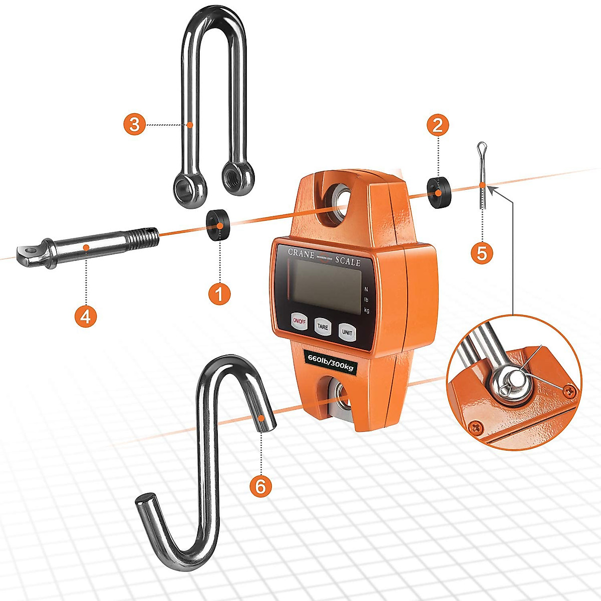 Digital Hanging Scale 660 LB 300 KG - Professional Heavy Duty Waterproof Fish Scale - Portable Durable Crane Scale for Luggage Weight Suitcase Hunting Farm Bike Bow Fish Weight Fishing Scale