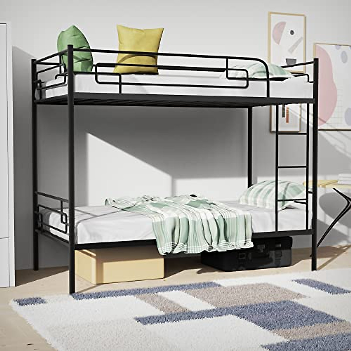 DreamBuck Bunk Bed Twin Over Twin Metal Twin Bunk Beds [Convertible Into 2 Beds] Heavy Duty Bunkbed with Ladder, Safety Guard Rail for Adults Teens, Space-Saving, Noise Free, No Box Spring Needed
