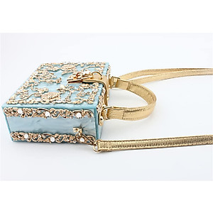 Tngan Women Evening Clutch Acrylic Square Box Bag with Rhinestones Shoulder Bag Crossbody Bag Handbag, Light Blue