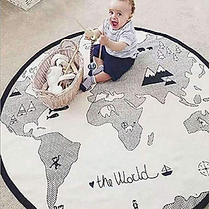 ABREEZE Adventure World Map Pattern Baby Play Mat,Crawling Mats Floor Playmat Activity Round Rug for Infant Child Kids 53 Inches