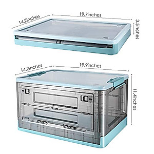 Clear Storage Bins with Lids, Plastic Collapsible Storage Cube with Double Door, Large Stackable Folding Crates for Home and Office, 52 Liters 1 Count…