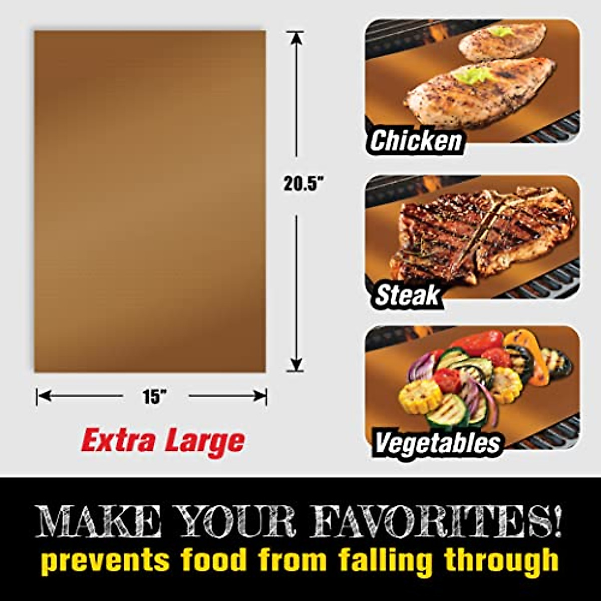 Gotham Steel Copper Grill Mats for Outdoor Grill Nonstick, Reusable BBQ Grill Mat and BBQ Mat for Grilling for Easy Cleanup, Food Safe and Easy to Use, Works on Coal and Gas Grill – 3 pack