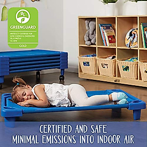 ECR4Kids Streamline Toddler Naptime Cot, Stackable Daycare Sleeping Cot for Kids, 40" L x 23" W, Assembled, Blue (set of 6)