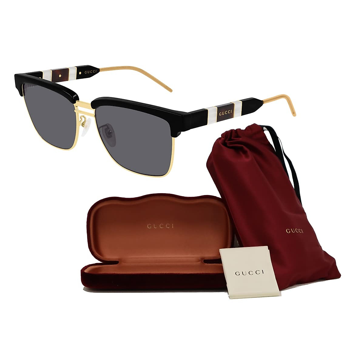 Gucci GG0603S 001 56MM Black/Grey Square Sunglasses for Men + Bundle with Designer iWear Eyewear Kit