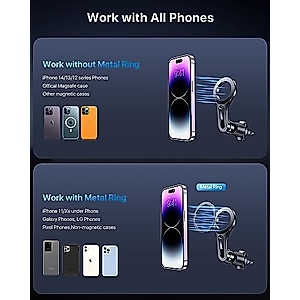 LOTUNY Fits MagSafe Car Mount, [2023 Upgraded Strongest Magnet] Magnetic Phone Holder for Car,Air Vent Hands Free Magnetic Phone Mount for Car Fit for iPhone15 14 13 12 Pro Max Plus Mini MagSafe Cases