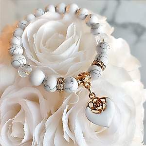 White Rose Beaded Bracelet, Cubic Zirconia