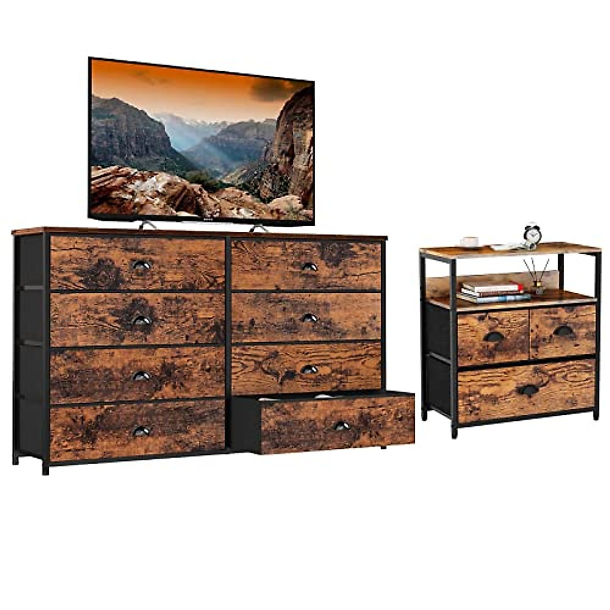 Furnulem 8 Drawer Dresser Wide 47'' Long, Storage Chest of Drawer for 55'' TV Stand in Closet and Nightstand with 3 Drawers, Small Dresser with Storage Shelf, Bedside Table/Closet Organizer