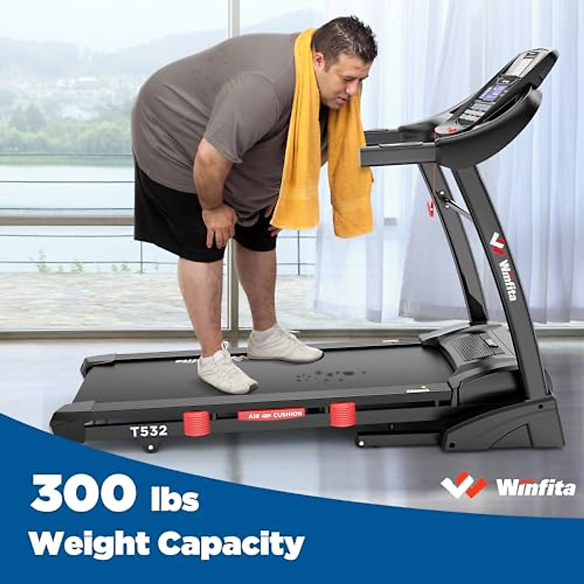 Winfita 4.5HP Foldable Treadmill for Home with 15% Auto Incline, 300 LB Capacity, 10 MPH Speed, 50"x18" Belt, App & Bluetooth Speakers, Charging Port, Tablet Holder, Pause Function, 64 Preset Programs