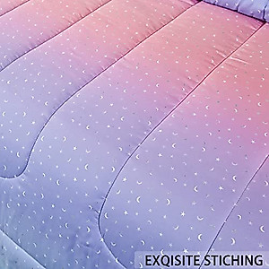 ALAOOKKA Rainbow Comforter Set for Teen Girls Women,Twin Size 4 Piece Bed in A Bag,Metallic Printed Glitter Comforter and Sheets,Ultra Soft Microfiber All Season Bedding Set(Twin,Blue)