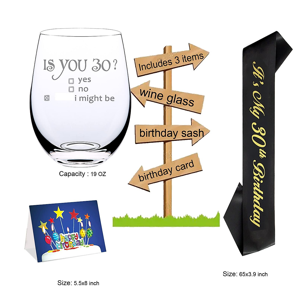 30th Birthday Gifts for Her Stemless Wine Glass 30th Birthday Decorations for Him 30th Birthday Gifts for Women 1993 30th Birthday Card 30th Birthday Sash
