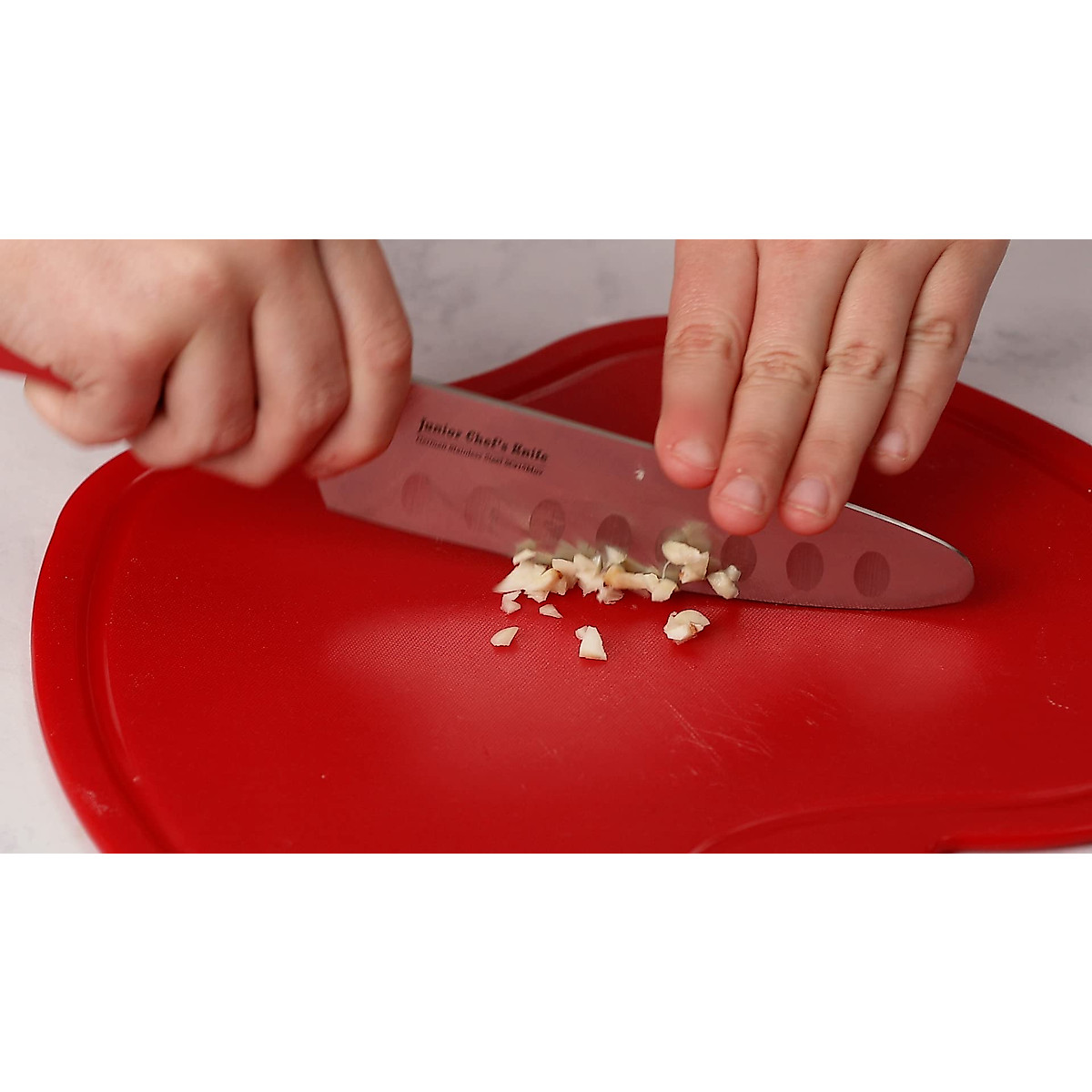 Cooking with Kids - Junior Chef's Knife for Kids (CRIMSON) - Full Tang, Tapered Demi-Bolster Design, High Performance German Stainless Steel: Real Cooking Tools for Children…