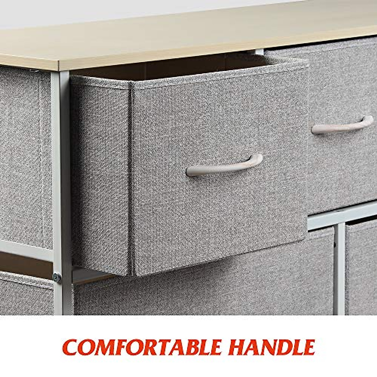 Moromuu Fabric Dresser with 8 Drawers, Storage Dresser for Bedroom, Hallway, Nursery, Entryway, Closets, Sturdy Metal Frame, Wood Tabletop, Easy Pull Handle, Gray