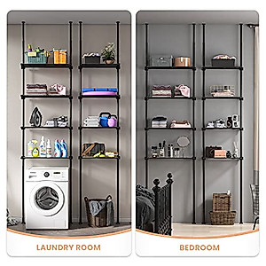 ALLZONE Bathroom Organizer, Over The Toilet Storage, 4-Tier Adjustable Shelves for Small Room, Saver Space, 92 to 116 Inch Tall, Black