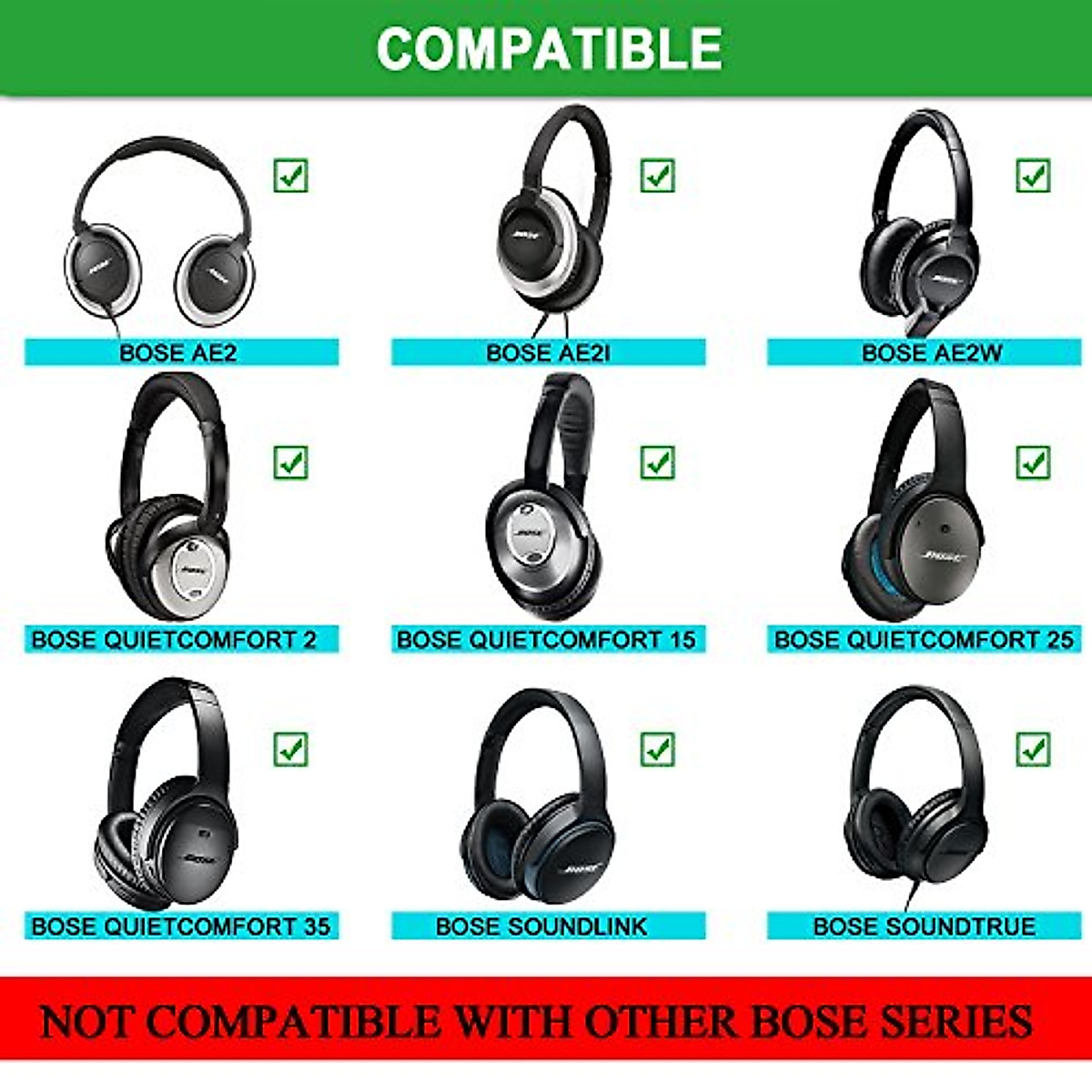 Jecobb Replacement Ear Pads Kit Ear Cushions for Bose QuietComfort 2, Quiet Comfort 15, QuietComfort 25, QC 35, Ae2, Ae2i, Ae2w, Sound True, Sound Link (Around-Ear Only) Headphones (Apricot)