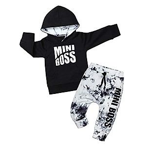 Von kilizo Toddler Boy Clothes 2T-3T Boys Fall/Winter Clothes Fashions Outfits MINI BOSS Hoodie Sweatshirt + Tie Dye Pant 2Pcs Set