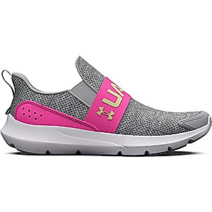 Under Armour Girls' Pre School Surge 3 Slip On, (100) Halo Gray/Rebel Pink/Fade, 2, US