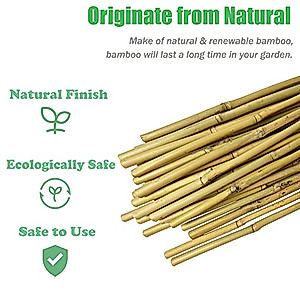 Jollybower 16 in Bamboo Stakes, Plant Stakes, Natural Garden Stakes for Tomato, Bean, Flowers,Trees Potted and Climbing Plant Support-Pack of 30 Bamboo Stick, Diameter of 1/4”