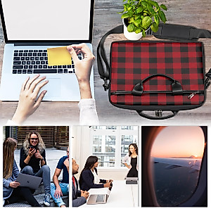 Grid Print Laptop Computer Bag Waterproof Shoulder Messenger Bag 13-15 inch Durable Laptop Tote Bag with Shoulder Strap Handle Lightweight Crossbody Briefcase