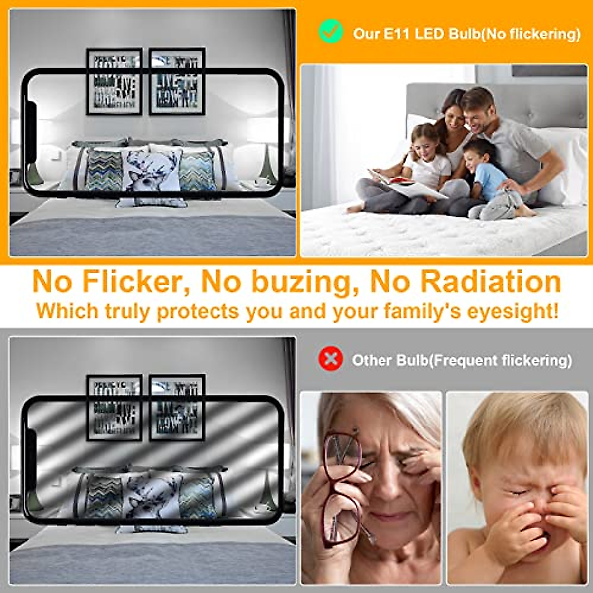 DUMILOO E11 Led Bulb Dimmable, 75 Watt Halogen Equivalent, 7W Daylight White 6000K, T4 Mini Candelabra Base, JDE11 120V 75W for Ceiling Fans, Chandeliers, Cabinet Lighting, Pack of 4