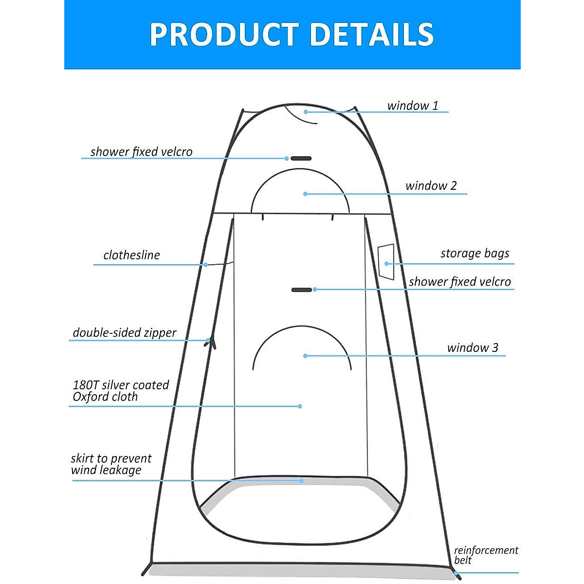 anngrowy Pop Up Shower Tent Portable Outdoor Camping Bathroom Toilet Tent Changing Dressing Room Privacy Shelters Room for Hiking and Beach Sun Shelter Picnic Fishing– UPF40+ Waterproof