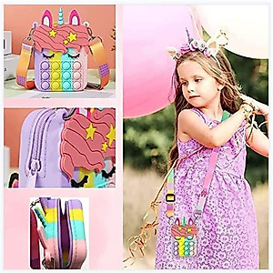 Unicorn Pop Purse for Girls Silicone Kids Bag Shoulder Toy Bubble Popper Lovely Sensory Stress Relief Students