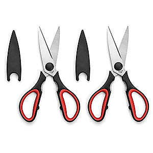 Ultra Sharp Kitchen Cooking Scissors, Heavy Duty, Serrated Stainless Steel Shears, Set of 2, Protective Cap, Dishwasher Safe