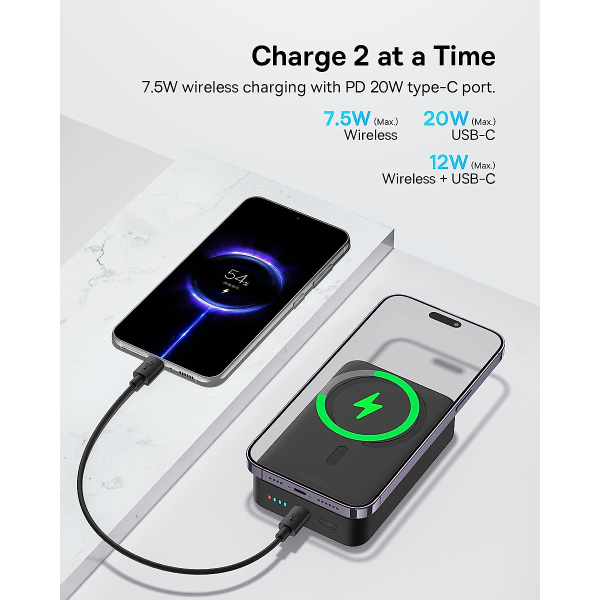 Baseus 20000mAh Magnetic Battery Pack,PD 20W Portable Charger Power Bank,Wireless Power Bank Fast Charging with USB-C Cable,for MagSafe, for iPhone 15/14/13/12 Series and AirPods 3/2/Pro
