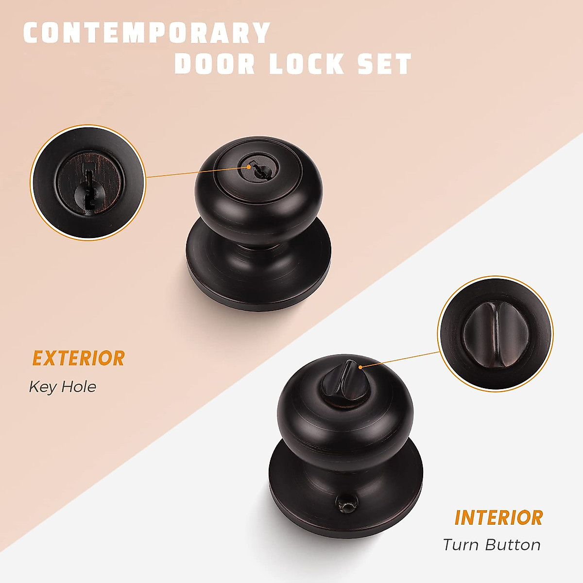 KNOBWELL 5 Pack Keyed Entry Door Knobs with Same Keys, Modern Door Knob Keyed Alike, Exterior Locking Door Knobs with Keys, Oil Rubbed Bronze