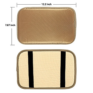 Amiss Car Center Console Pad, Universal Waterproof Car Armrest Seat Box Cover, Car Interior Accessories, Carbon Fiber PU Leather Auto Armrest Cover Protector for Most Vehicle, SUV, Truck, Car (Gold)