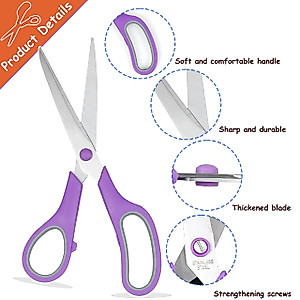 GMMA 3Pcs office scissors for desk scissors all purpose 8 inch craft scissors for adults teacher student Scissors for Office Home School Sewing Fabric Craft Supplies (Opal Blue, Grey, Purple)