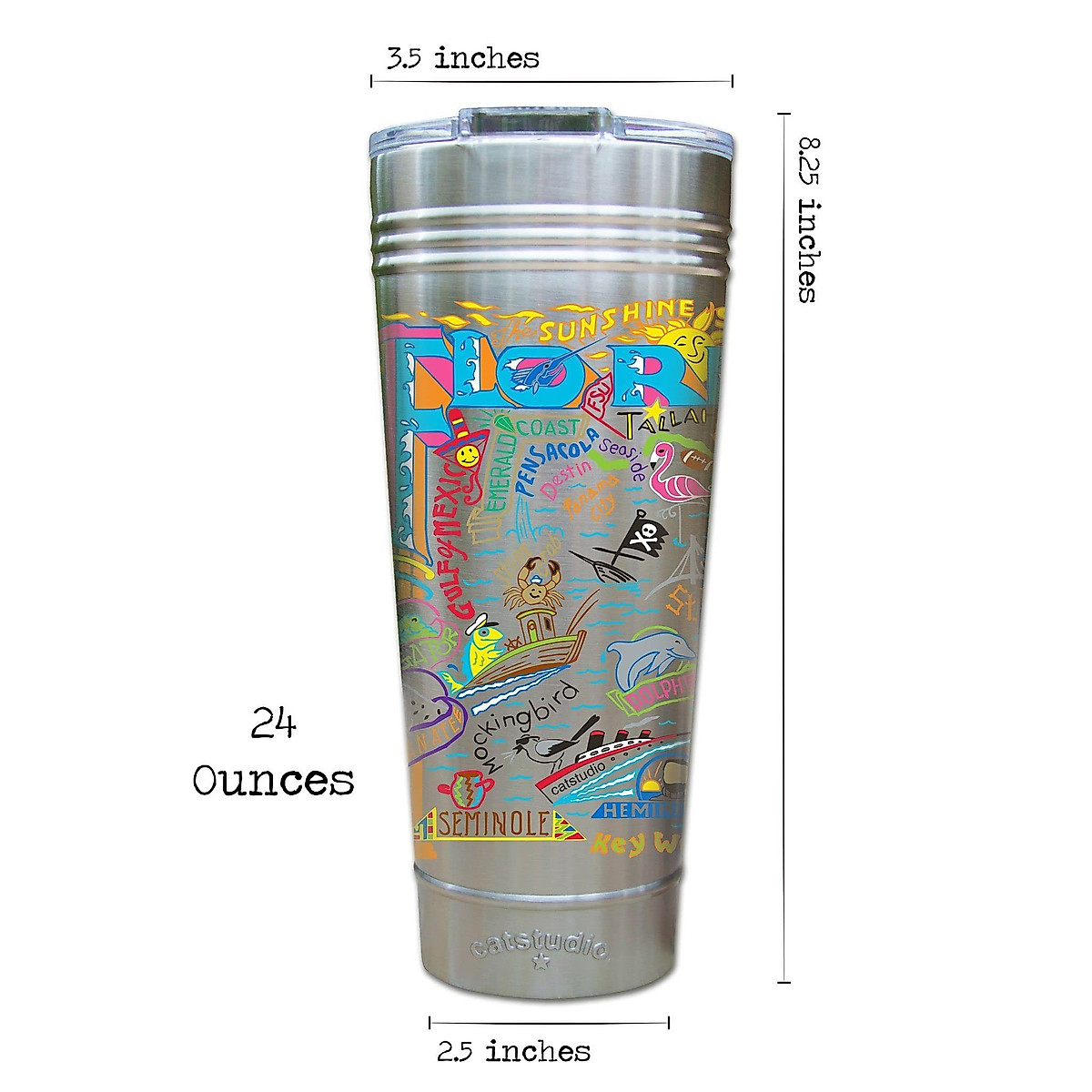 Catstudio Florida Thermal Tumbler | Triple Wall Insulation With Non Slip Bottom | Great Travel Cup for Water, Coffee, Tea, or Smoothies