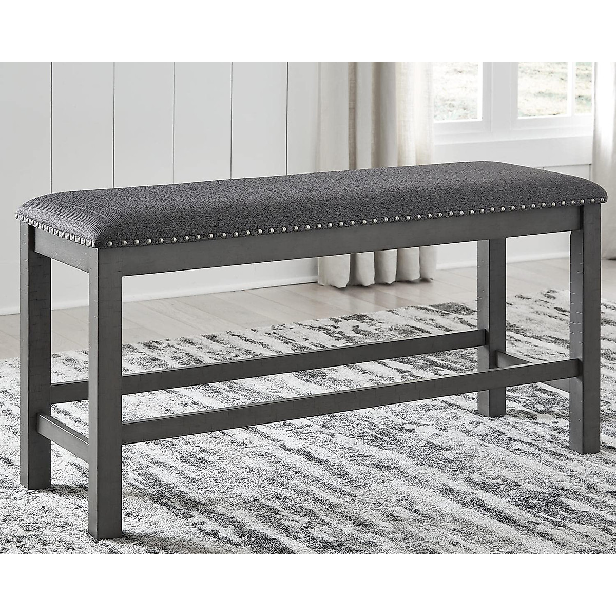Signature Design by Ashley Myshanna Farmhouse Upholstered 24" Dining Bench, Dark Gray