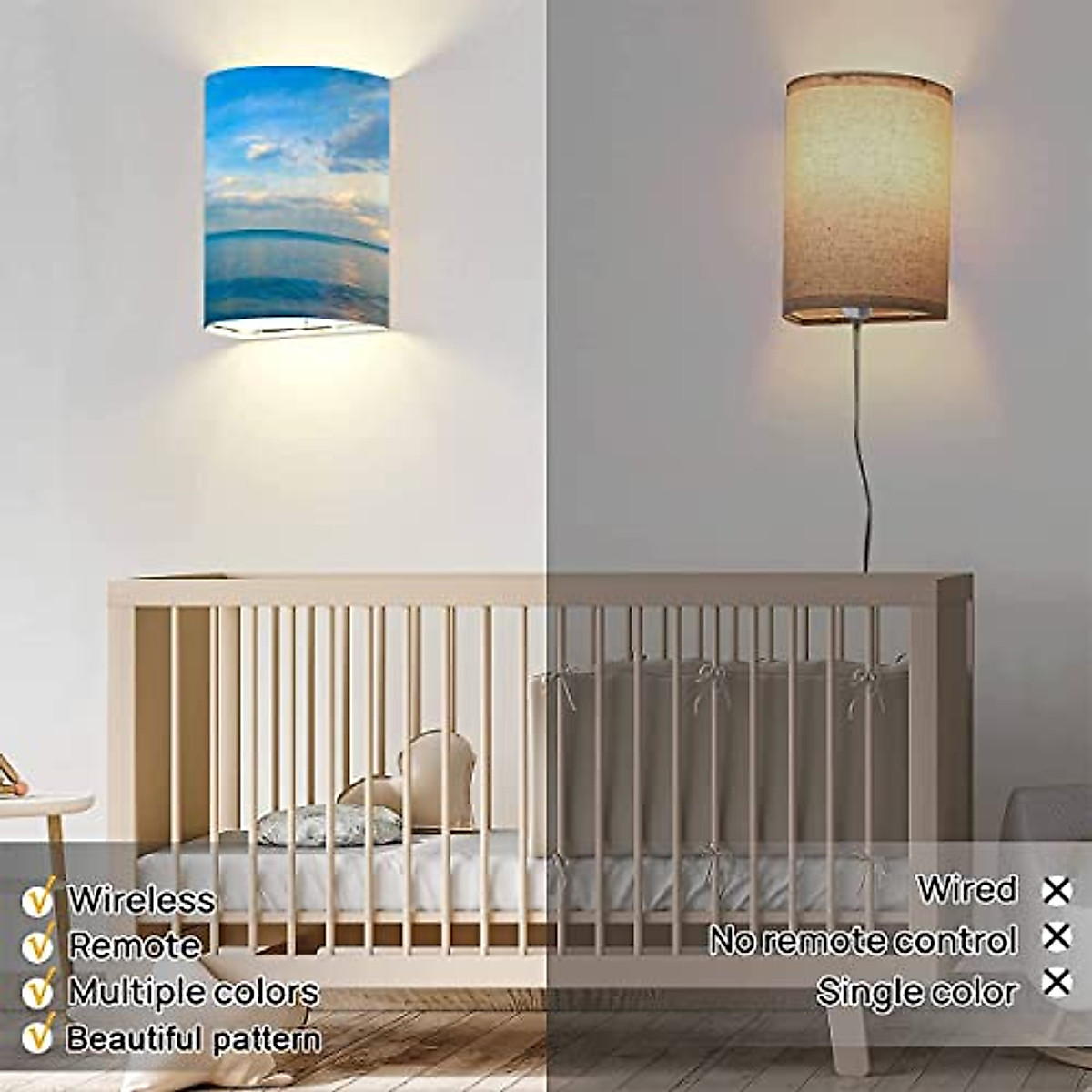CAKOJV188 Battery Operated Wall Sconces Wireless Wall Lamp Fixtures Beautiful sea Landscape Morning Thailand Horizontal sea Sky Sea View Dimmable Wall Lights for Bedroom Living Room Hallway Set of 2