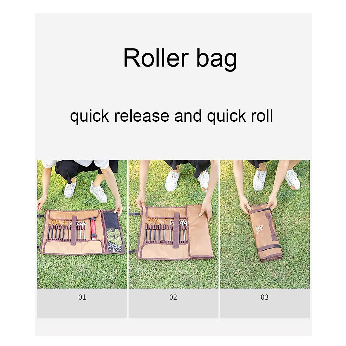 Jaugufiy Tent Stake Storage Bag Tent Stake Roll Bag Ground Nail Storage Bag, Heavy Duty Oxford Polyester Case for Tent Pegs and Camping Hammer